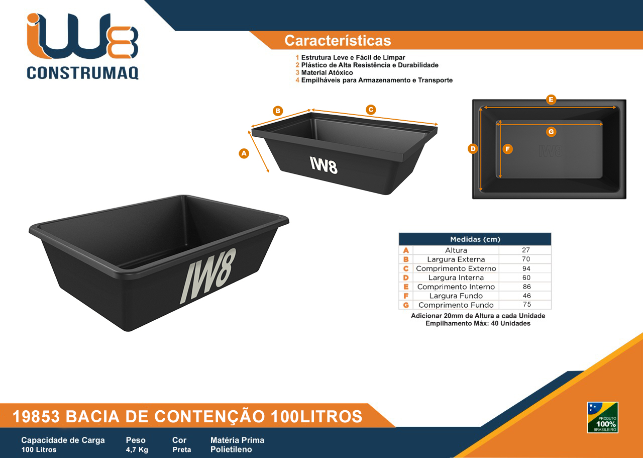 Bacia de Contenção 100 Litros - Masseira Plástica